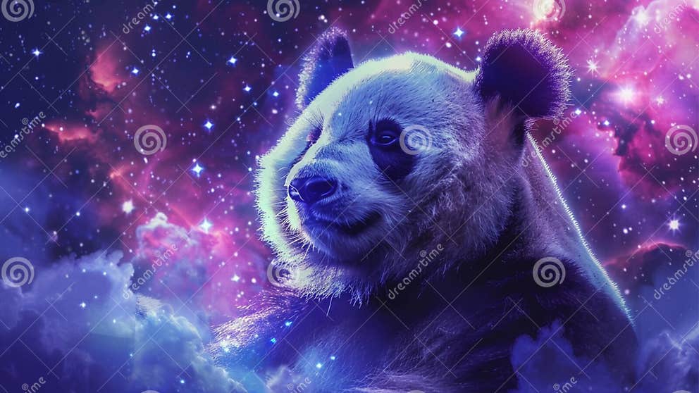 Cosmic Panda Bear on a Beautiful Dreamlike Cloud Surrounded a Dreamy ...