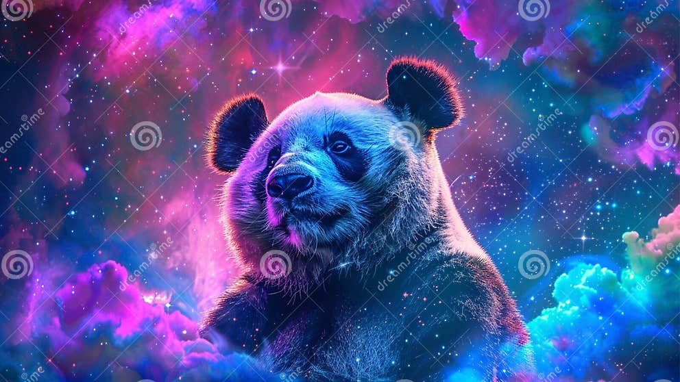 Cosmic Panda Bear on a Beautiful Dreamlike Cloud Surrounded a Dreamy ...
