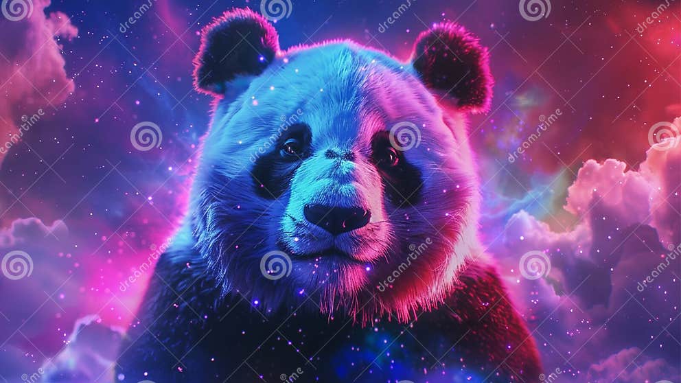 Cosmic Panda Bear on a Beautiful Dreamlike Cloud Surrounded a Dreamy ...