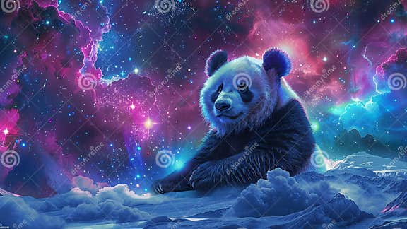 Cosmic Panda Bear on a Beautiful Dreamlike Cloud Surrounded a Dreamy ...
