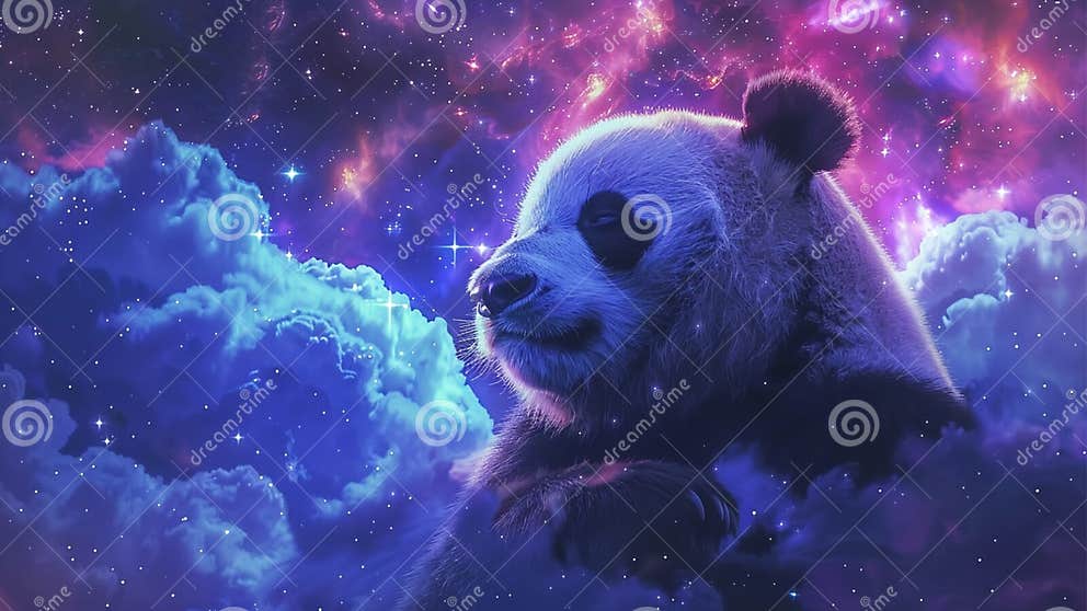 Cosmic Panda Bear on a Beautiful Dreamlike Cloud Surrounded a Dreamy ...