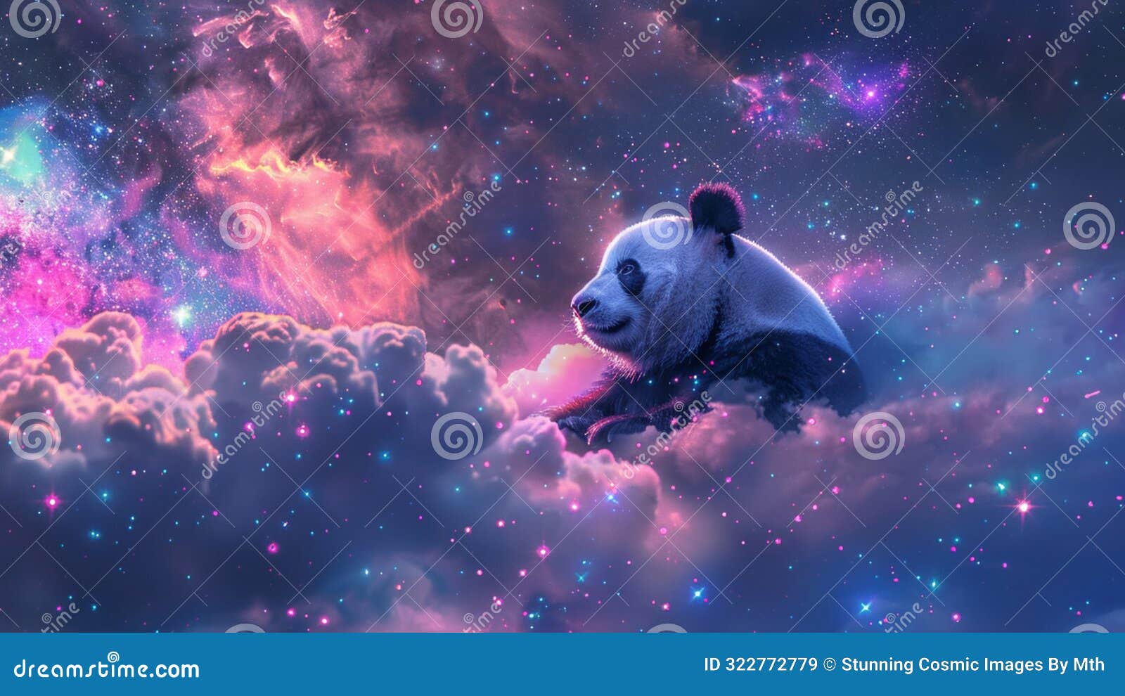 Cosmic Panda Bear In Beautiful Dreamlike Bamboo Forest Surrounded By ...