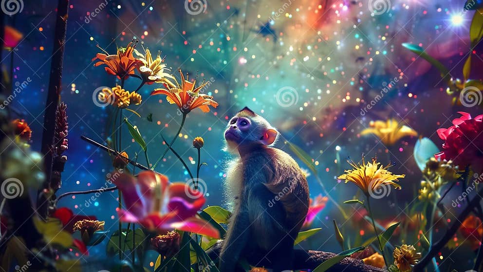 Cosmic Capuchin Monkey in a Beautiful Dreamlike Tropical Forest ...