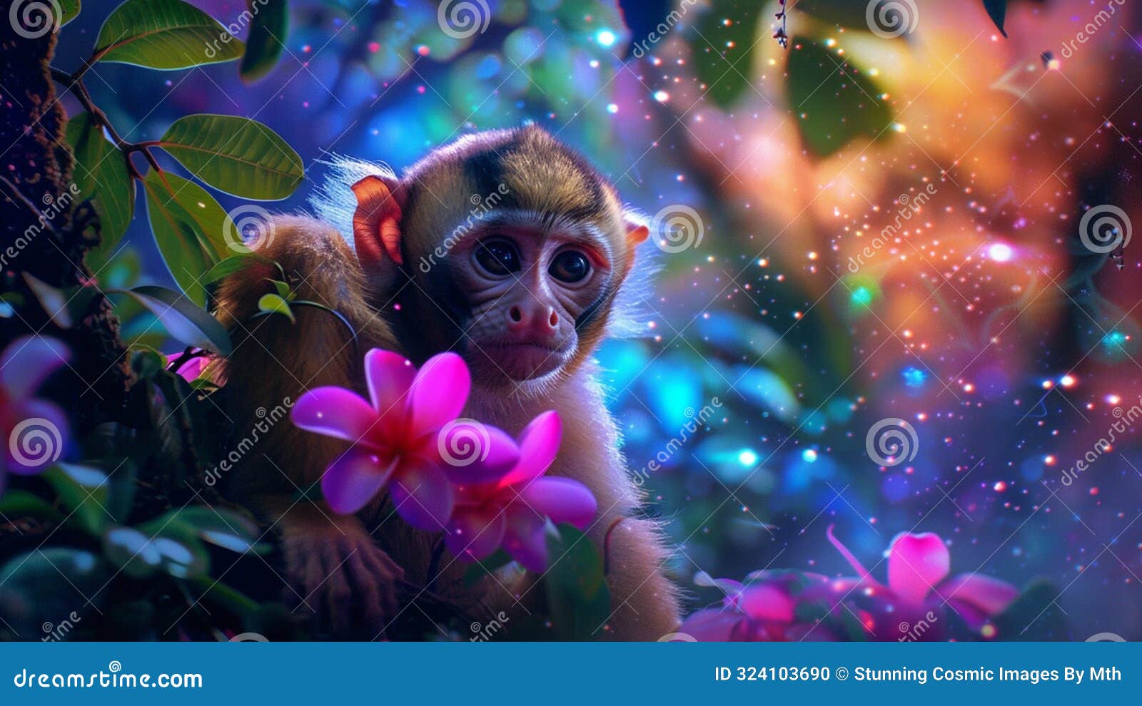 Cosmic Capuchin Monkey In A Beautiful Dreamlike Tropical Forest ...