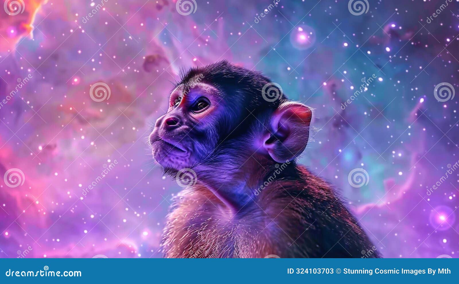 Cosmic Capuchin Monkey In A Beautiful Dreamlike Starry Nebula ...