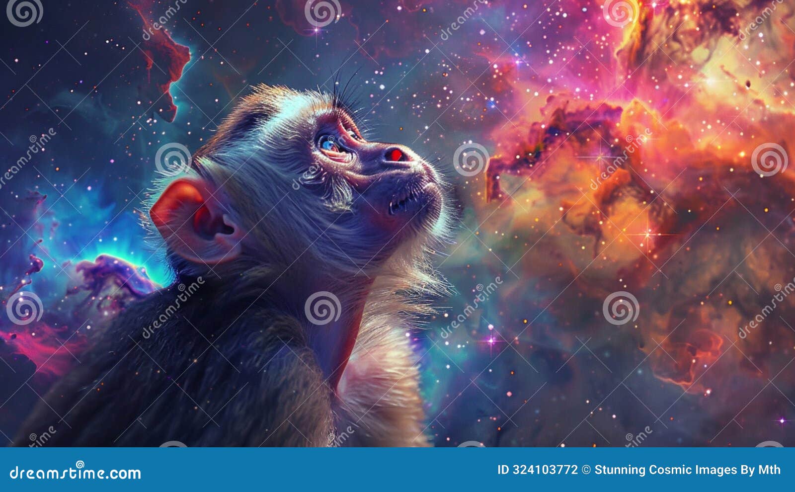 Cosmic Capuchin Monkey In A Beautiful Dreamlike Starry Nebula ...