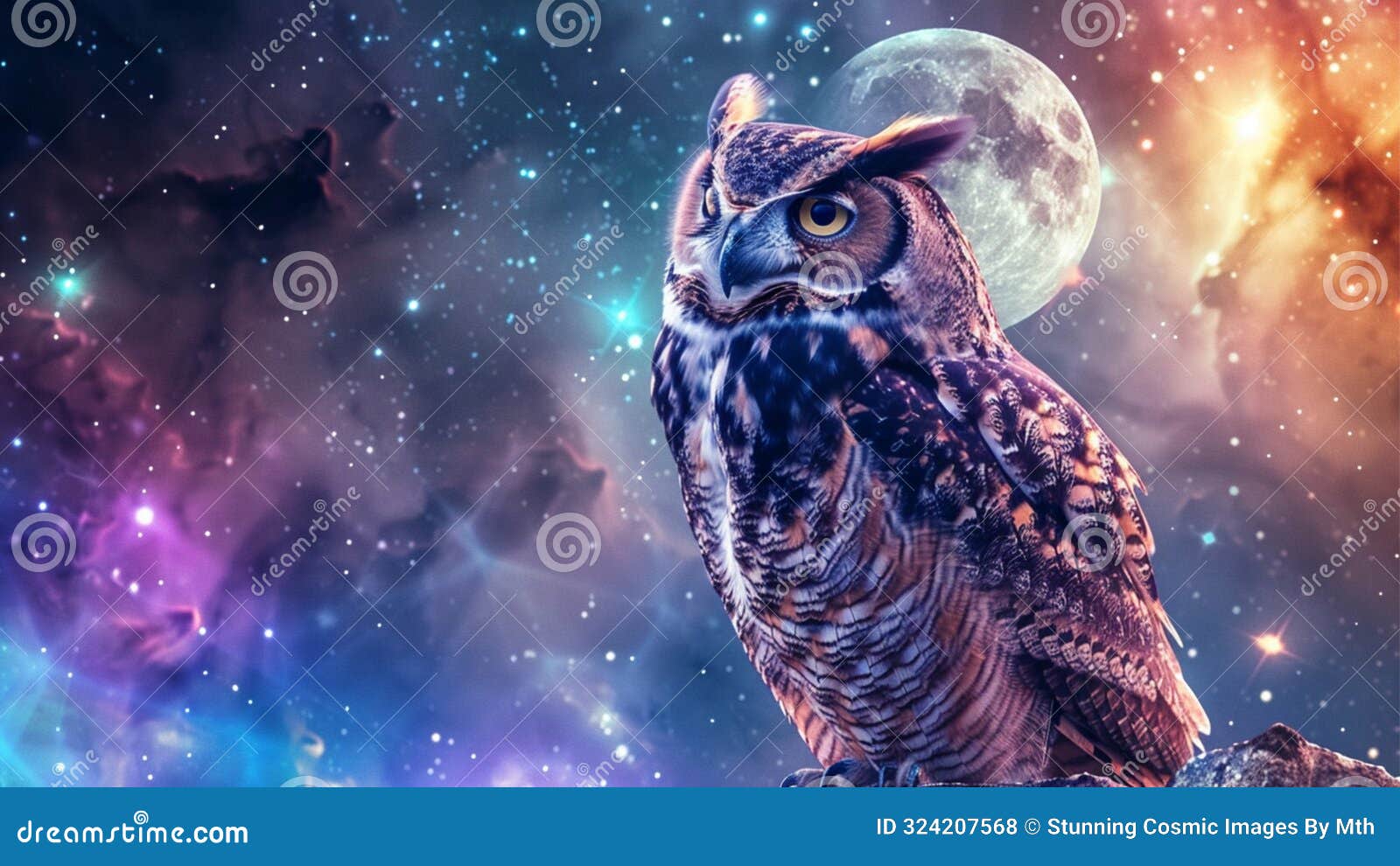 Cute Cosmic Owl in a Beautiful Dreamlike Starry Nebula Background with ...