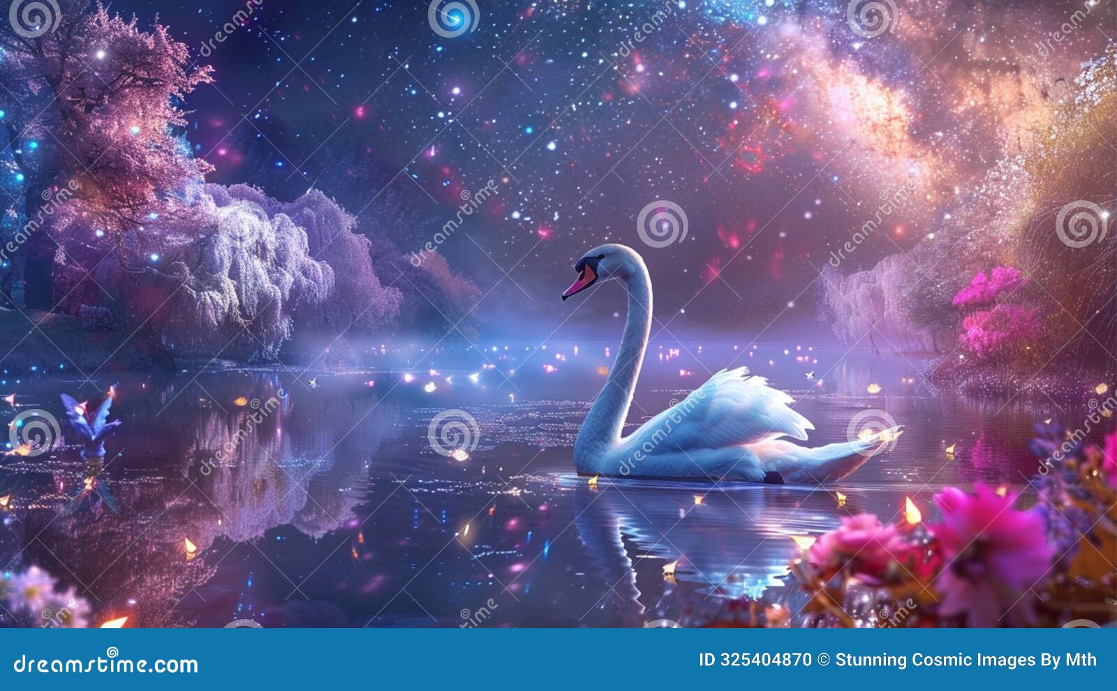 A Beautiful Delicate White Swan Swimming in a Beautiful Dreamlike ...