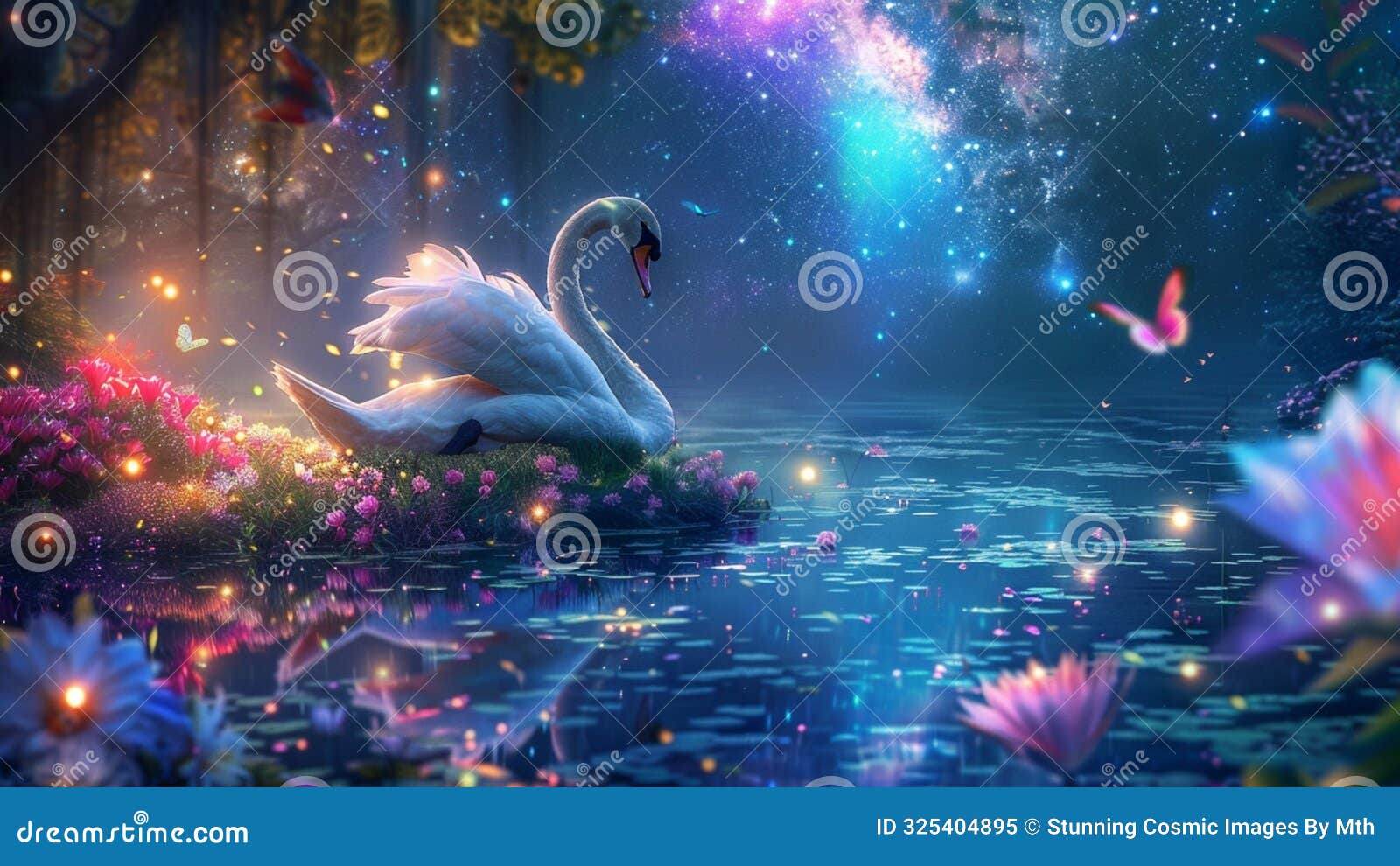 A Beautiful Delicate White Swan Swimming in a Beautiful Dreamlike ...