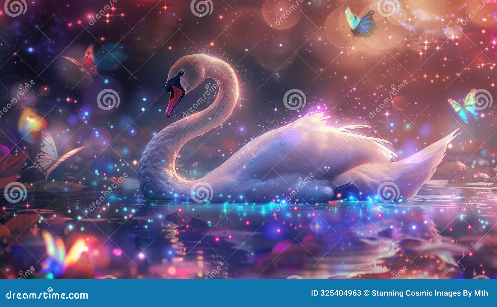 A Beautiful Delicate White Swan Swimming in a Beautiful Dreamlike ...