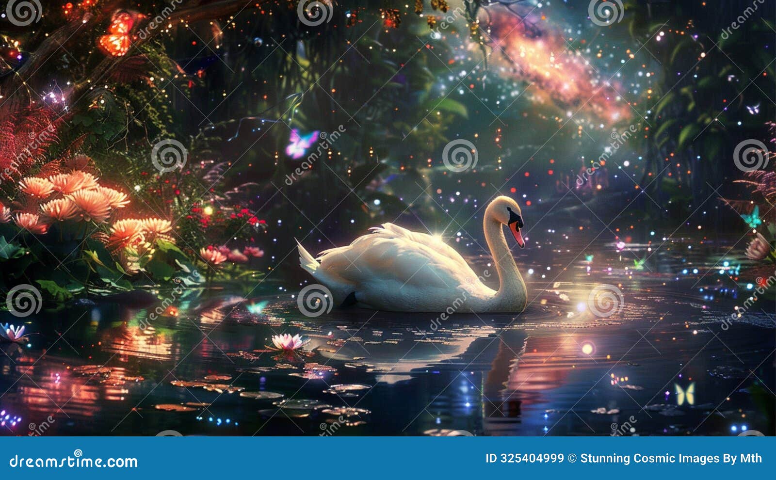 A Beautiful Delicate White Swan Swimming in a Beautiful Dreamlike ...