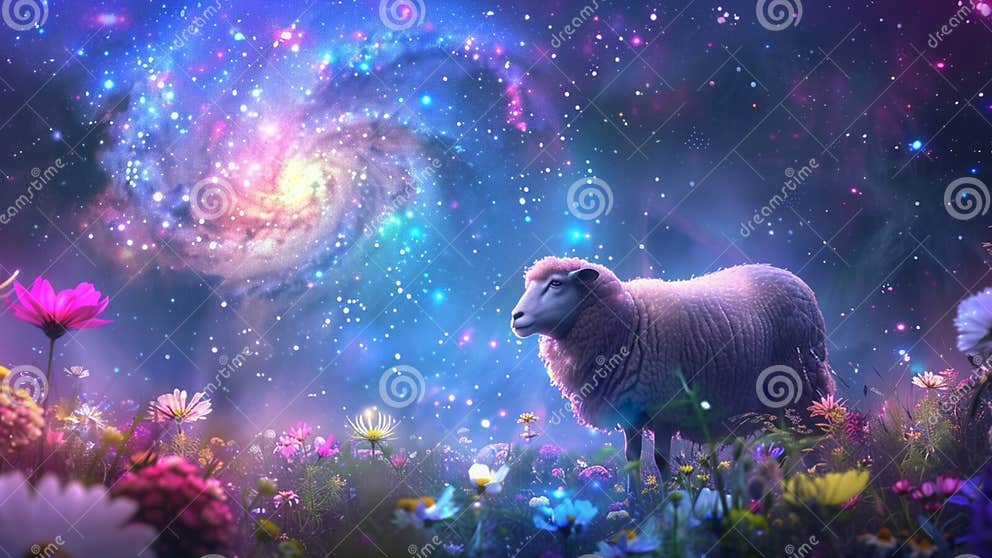 Cosmic Sheep in a Beautiful Magic Forest in a Dreamy Starry Cosmic ...