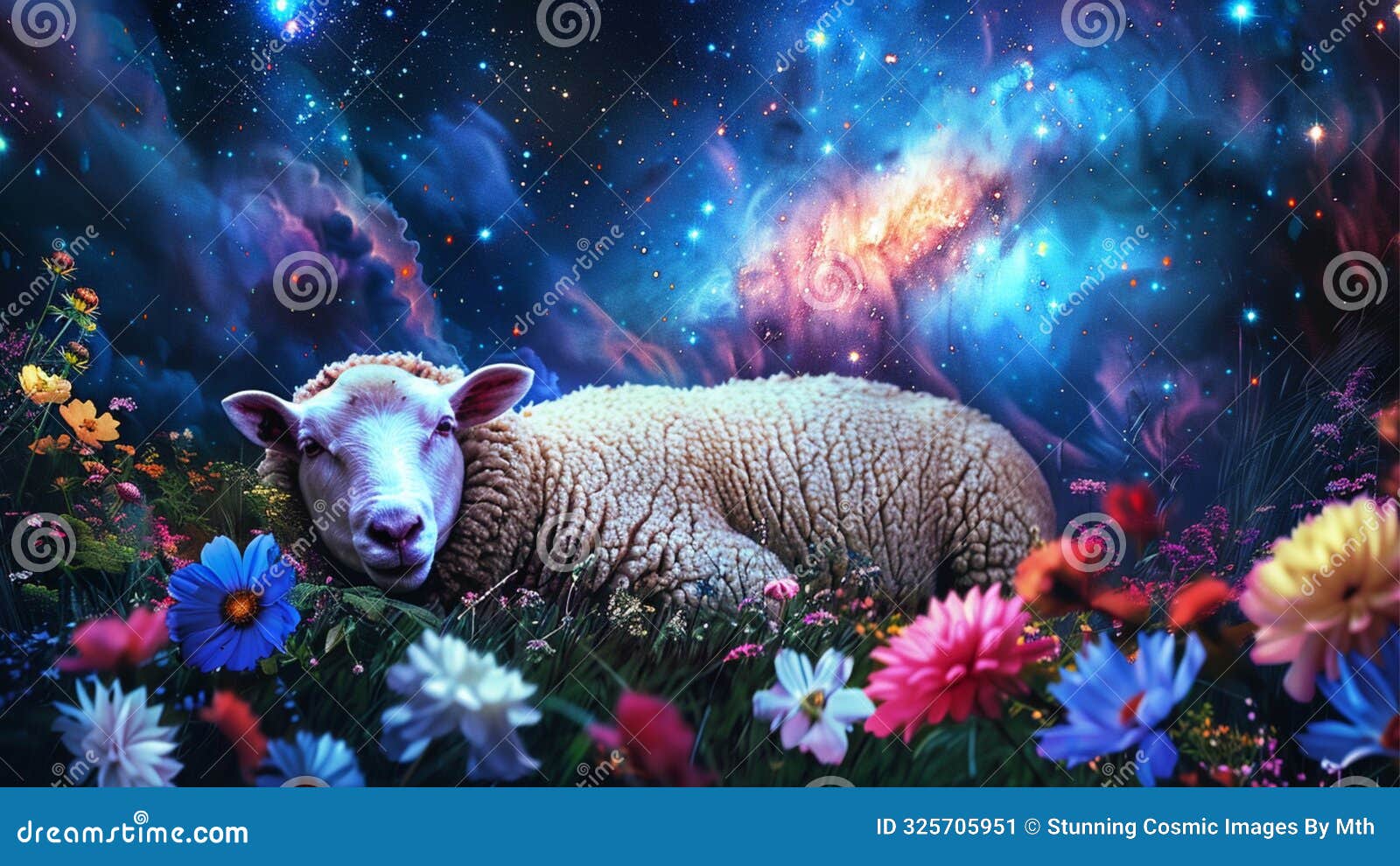 Cosmic Sheep in a Beautiful Magic Forest in a Dreamy Starry Cosmic ...