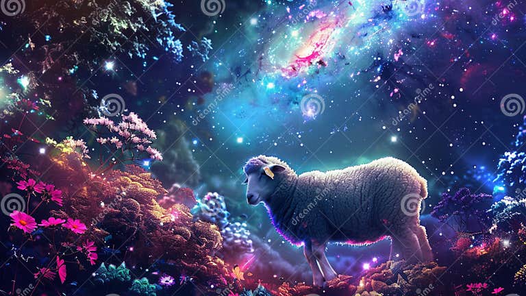 Cosmic Sheep in a Beautiful Magic Forest in a Dreamy Starry Cosmic ...