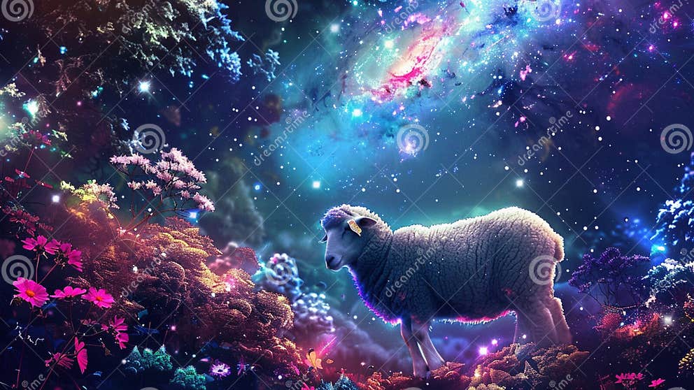 Cosmic Sheep in a Beautiful Magic Forest in a Dreamy Starry Cosmic ...