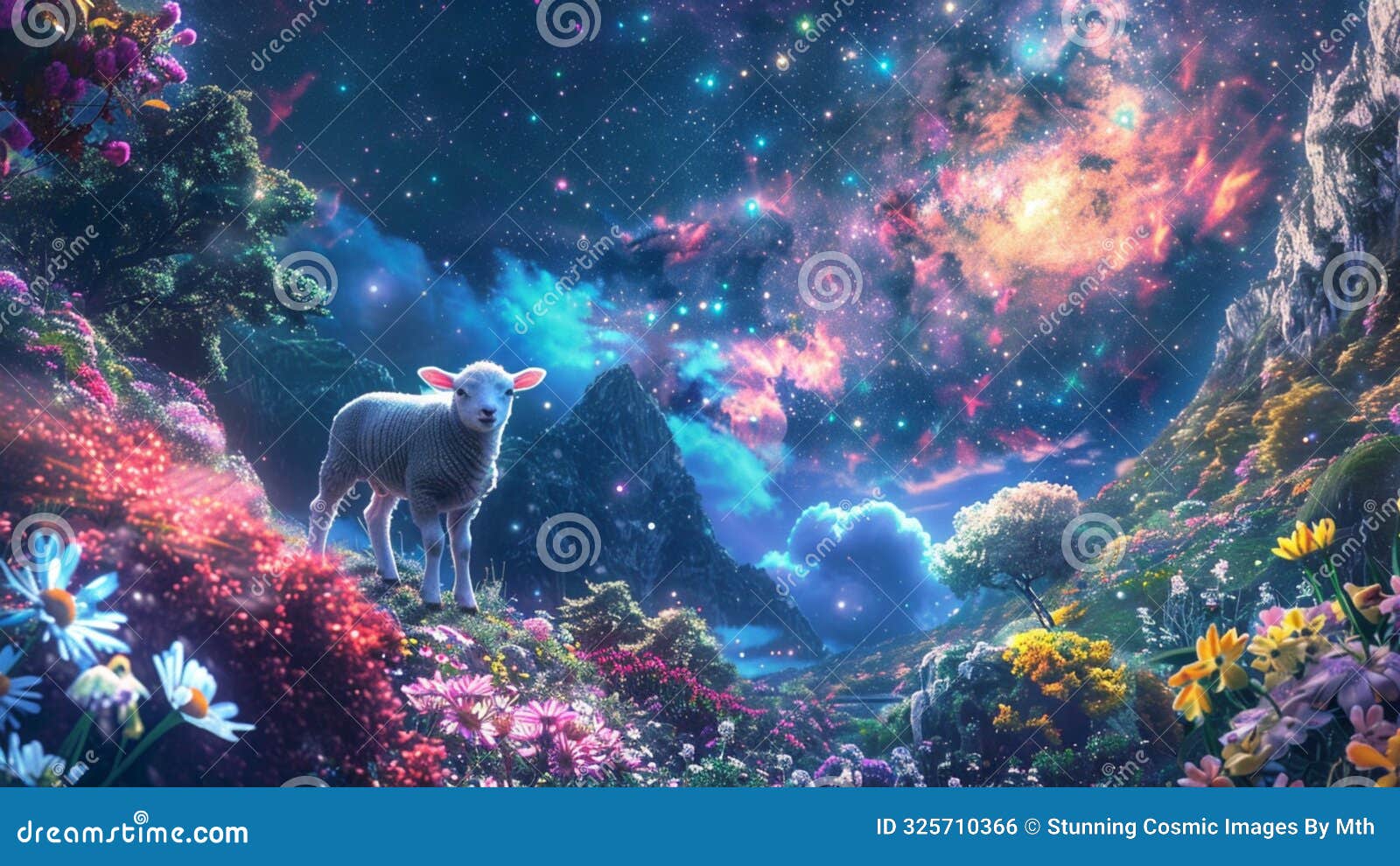 Cosmic Lamb in a Beautiful Magic Forest in a Dreamy Starry Cosmic ...