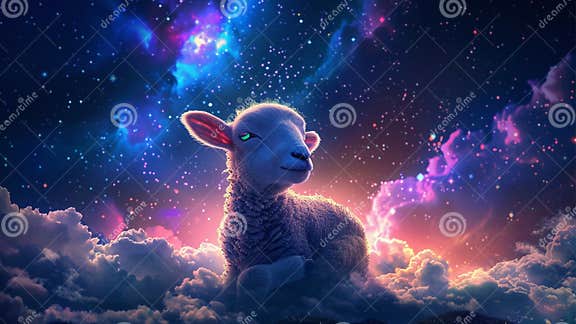 Cosmic Lamb in a Beautiful Magic Forest in a Dreamy Starry Cosmic ...