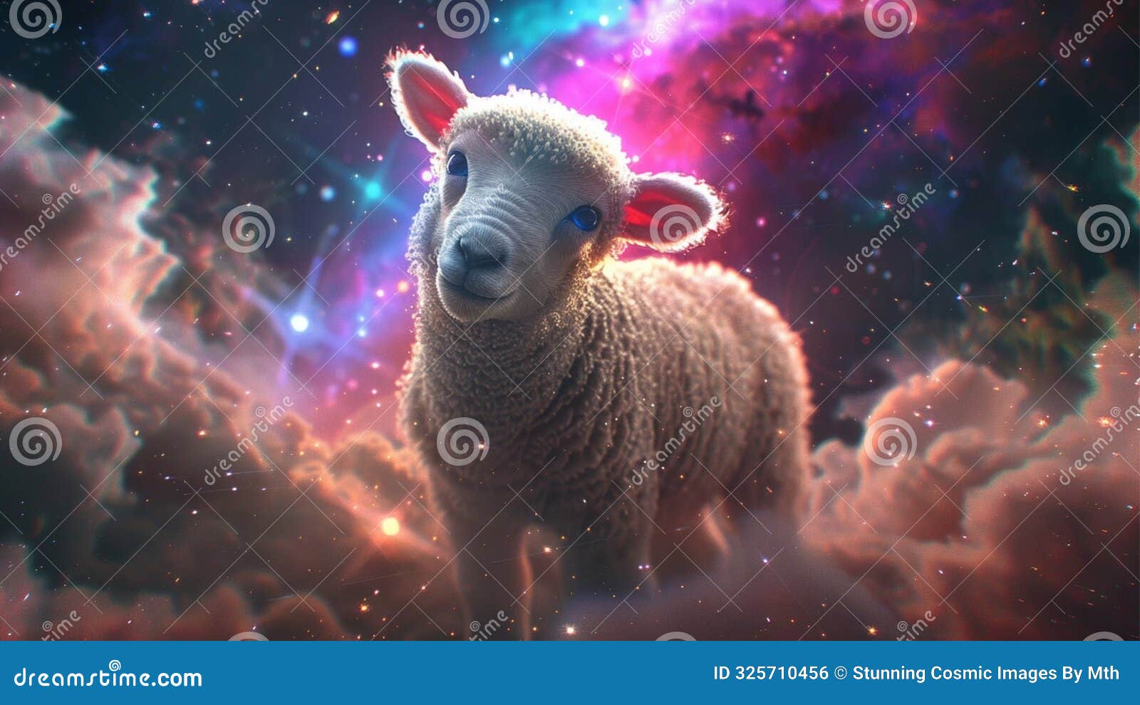 Cosmic Lamb in a Beautiful Magic Forest in a Dreamy Starry Cosmic ...