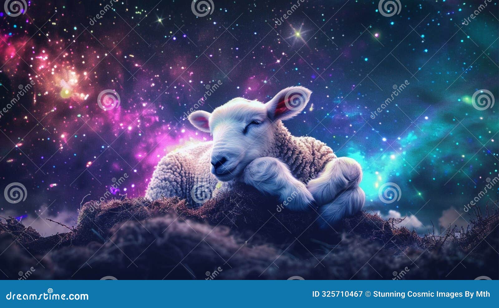 Cosmic Lamb in a Beautiful Magic Forest in a Dreamy Starry Cosmic ...