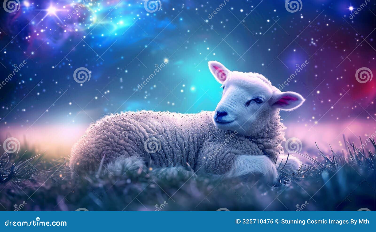 Cosmic Lamb In A Beautiful Magic Forest In A Dreamy Starry Cosmic ...