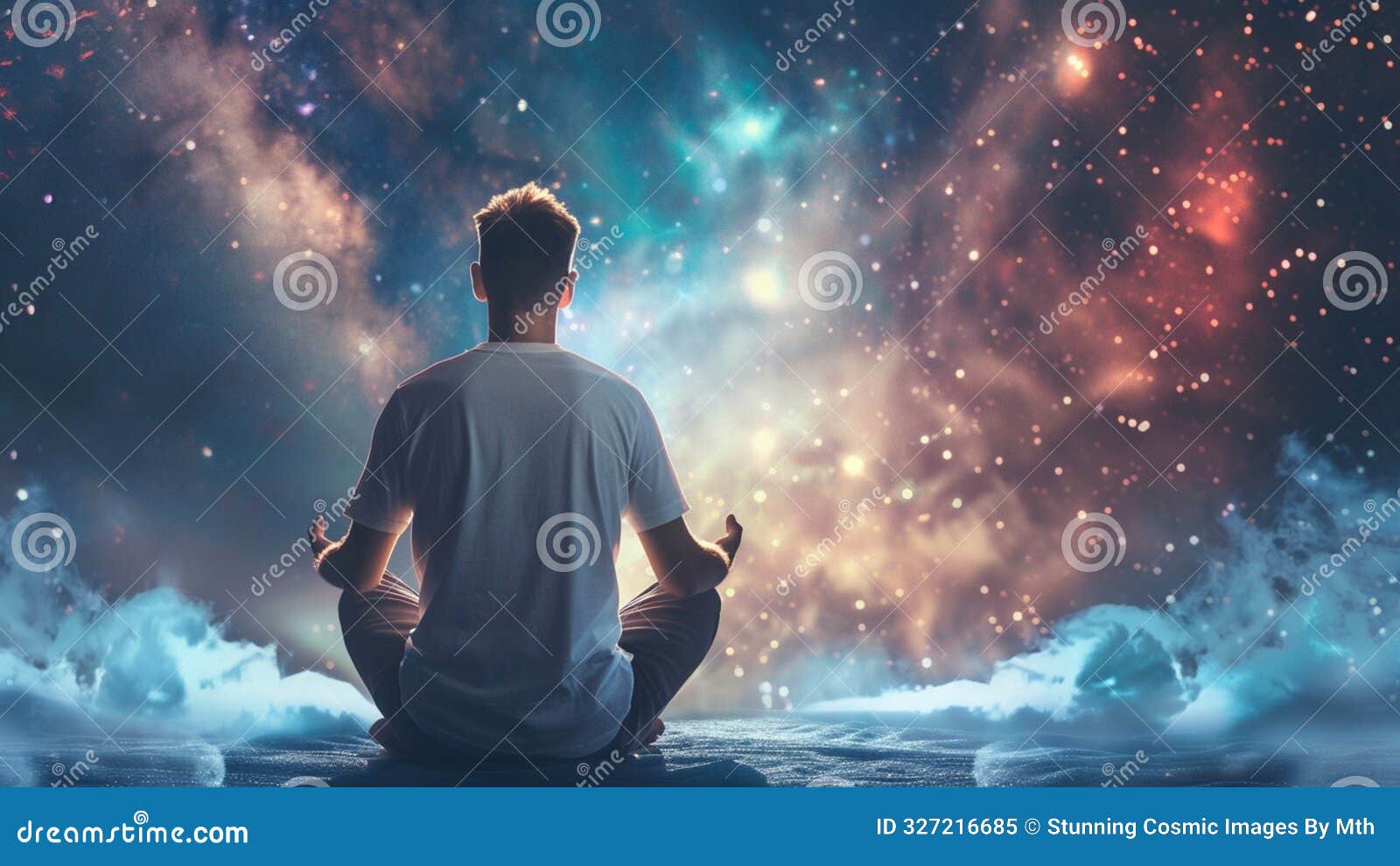 Man Meditating and Doing Yoga Under a Beautiful Starry Sky Stock ...