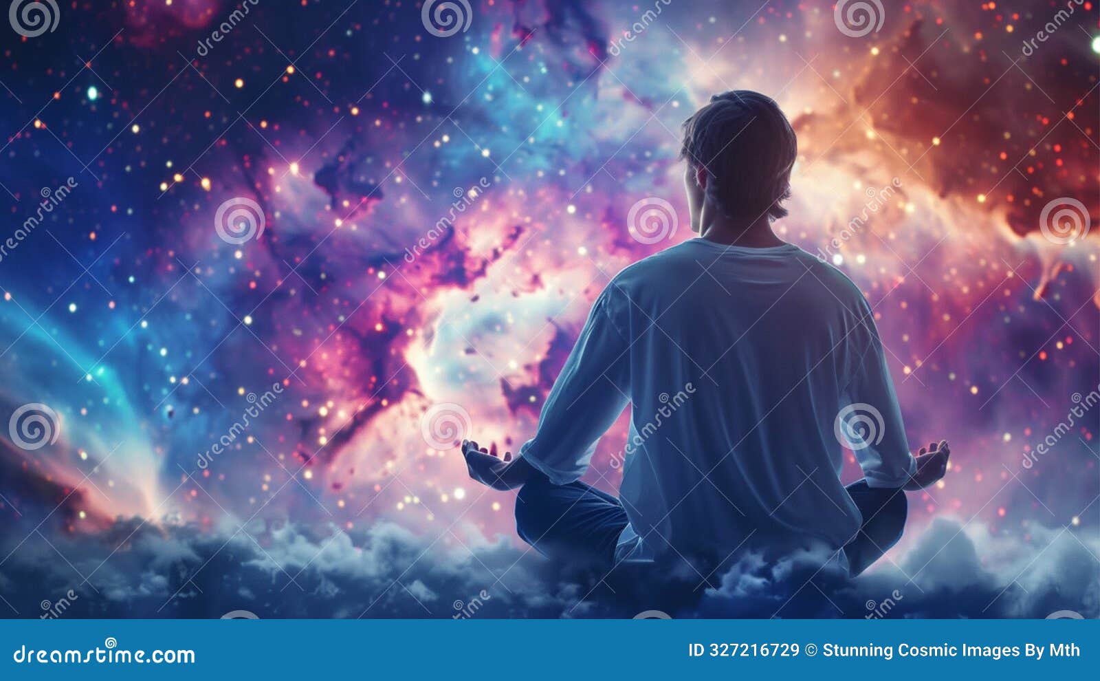 Man Meditating and Doing Yoga Under a Beautiful Starry Sky Stock ...