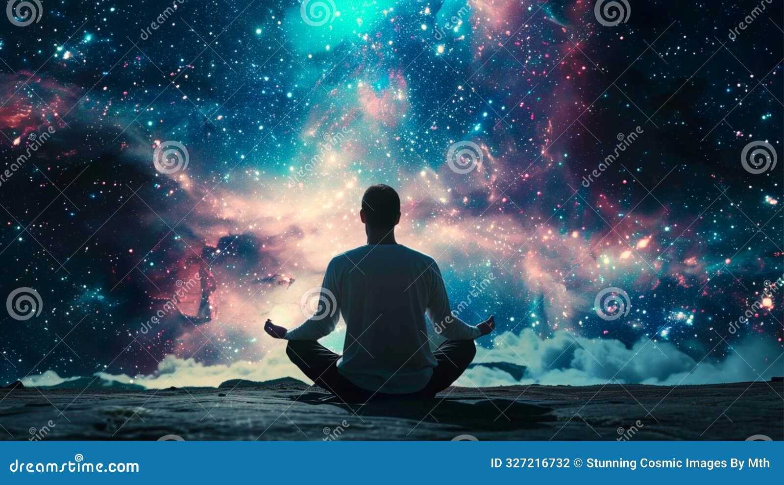 Man Meditating and Doing Yoga Under a Beautiful Starry Sky Stock ...