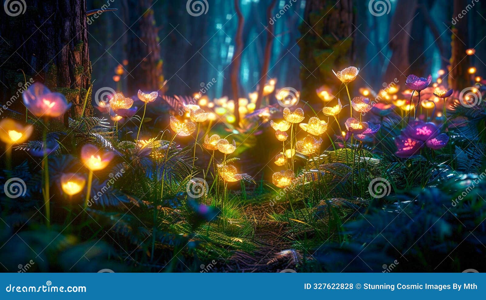 Fantasy Fairytale Magical Colorful Glowing Flowers with Pixie Dust ...