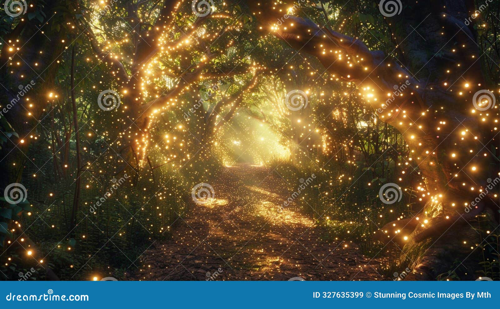 Fantasy Fairytale Magical Sparkling Forest with Beautiful Golden Lights ...