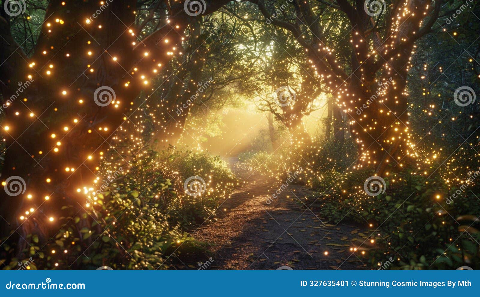 Fantasy Fairytale Magical Sparkling Forest with Beautiful Golden Lights ...