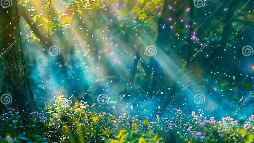 Fairytale Forest Bathed in Magical Sun Rays Stock Illustration ...