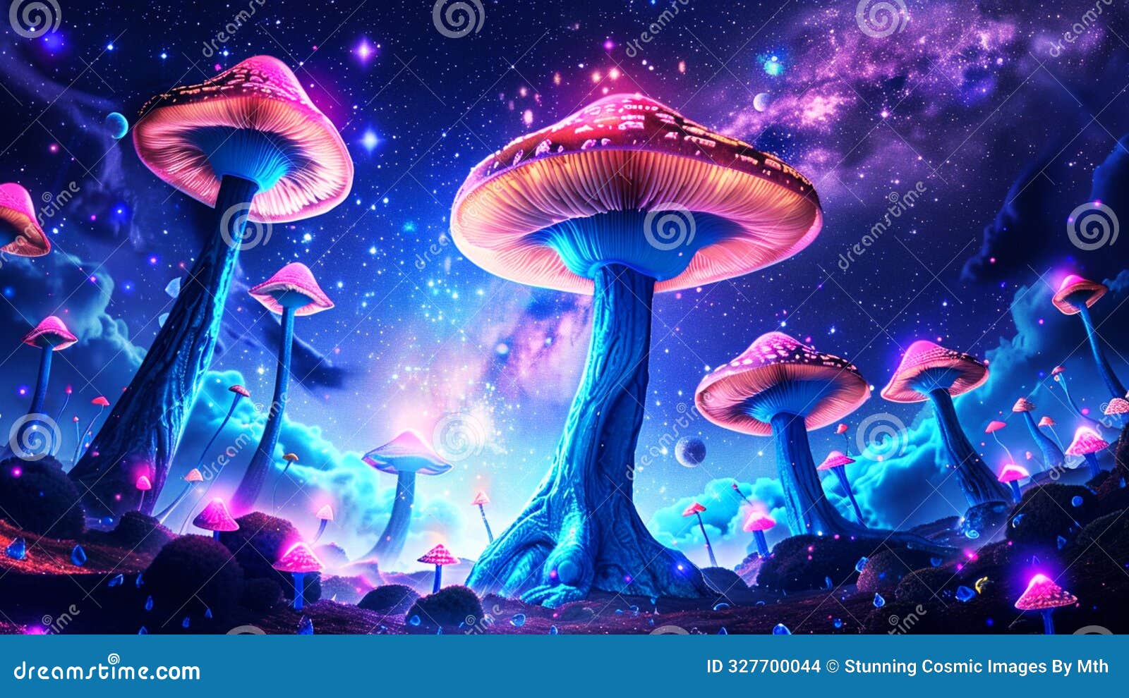 Fantasy Alien Mushrooms in an Alien World Under Starry Sky Stock ...