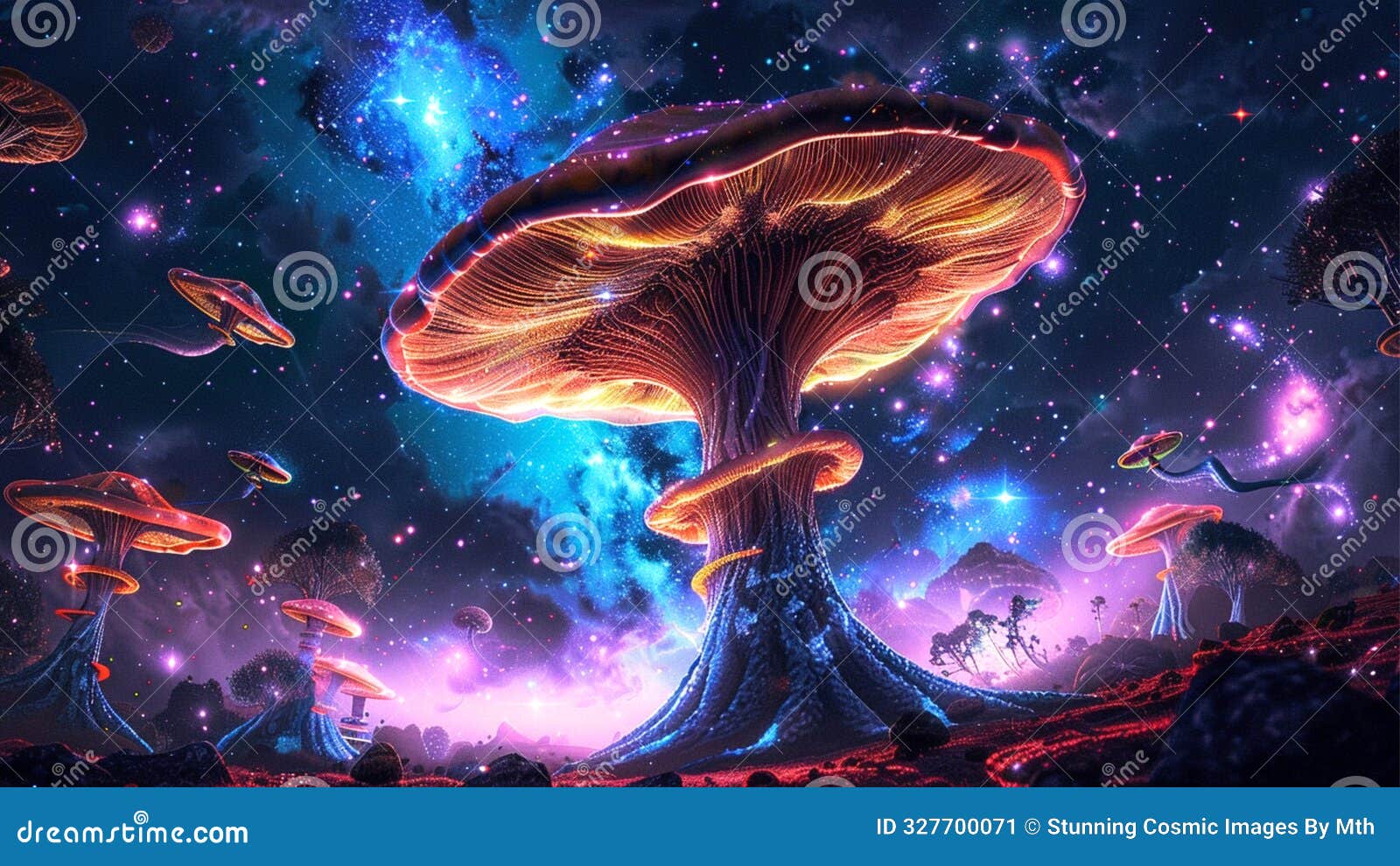 Fantasy Alien Mushrooms in an Alien World Under Starry Sky Stock ...
