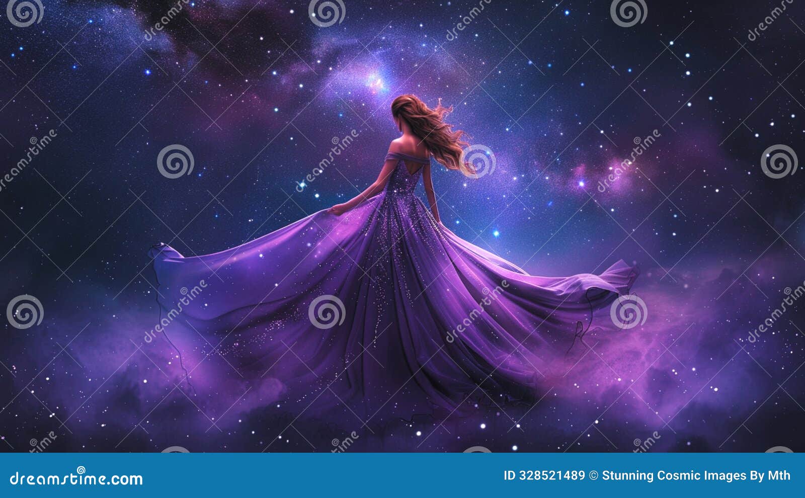 A Beautiful Fairytale Cosmic Princess Wearing a Flowy Shimmering Purple ...
