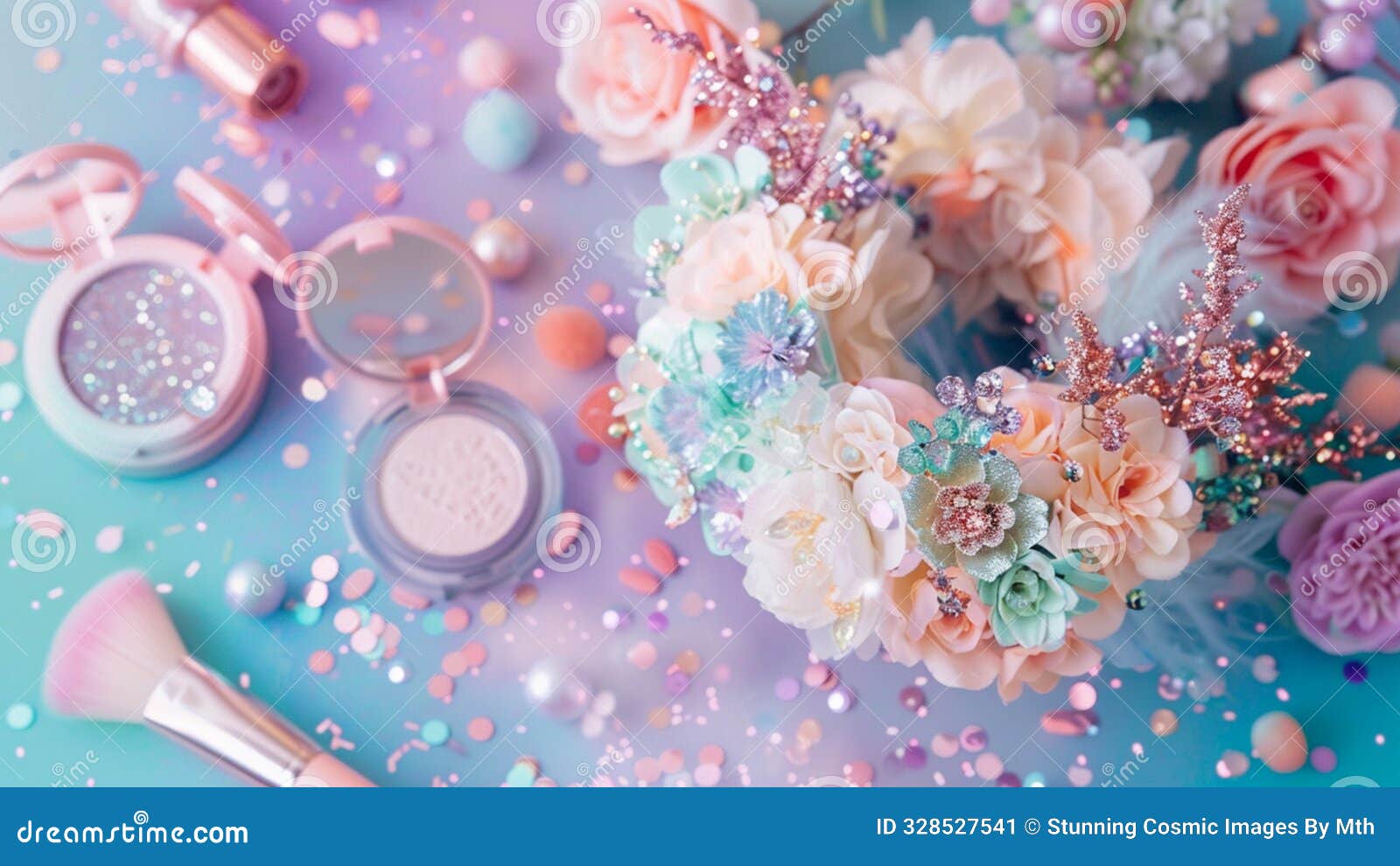 Flower Crown with a Makeup Kit Set on a Makeup Table in a Room with ...