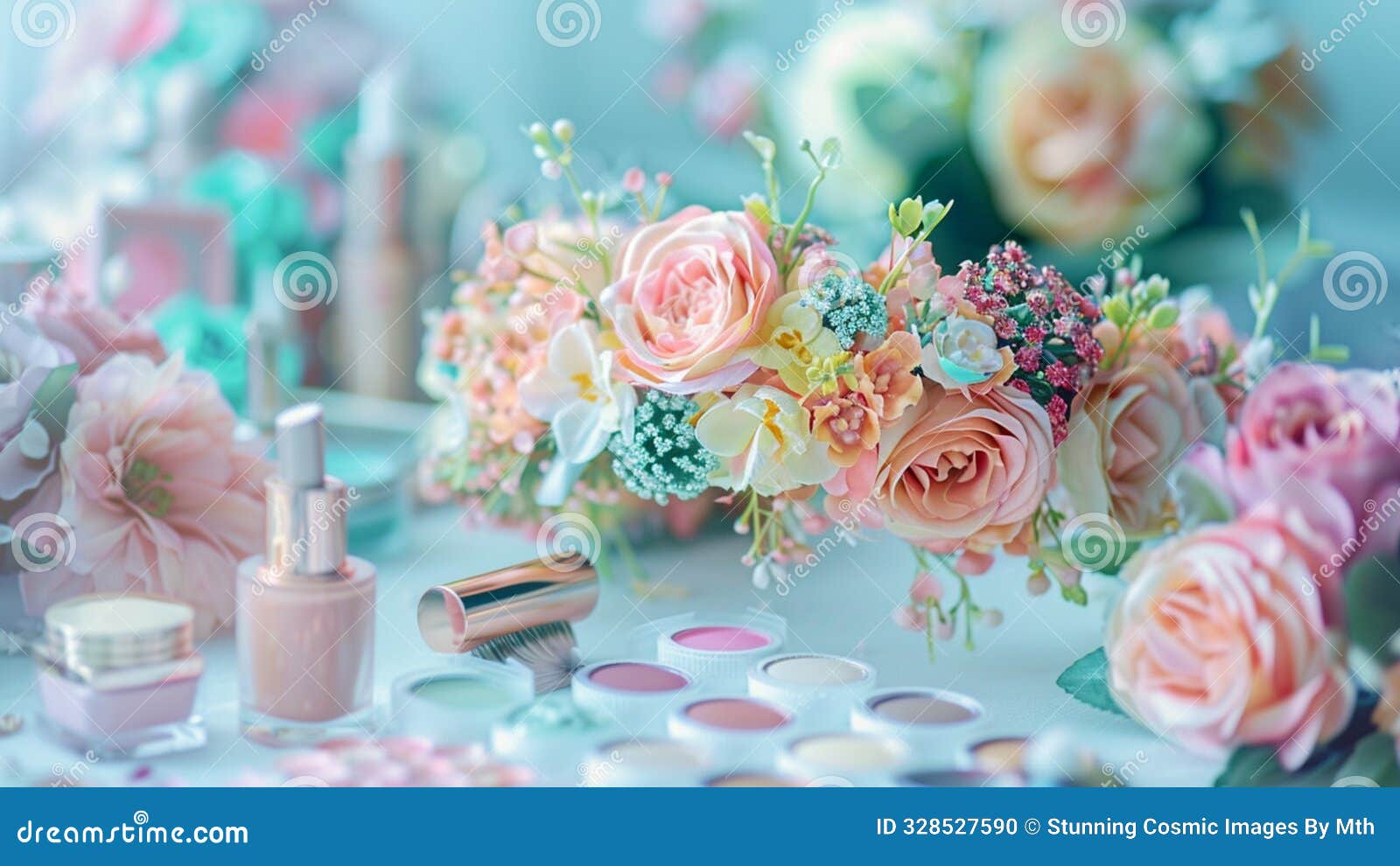 Flower Crown with a Makeup Kit Set on a Makeup Table in a Room with ...