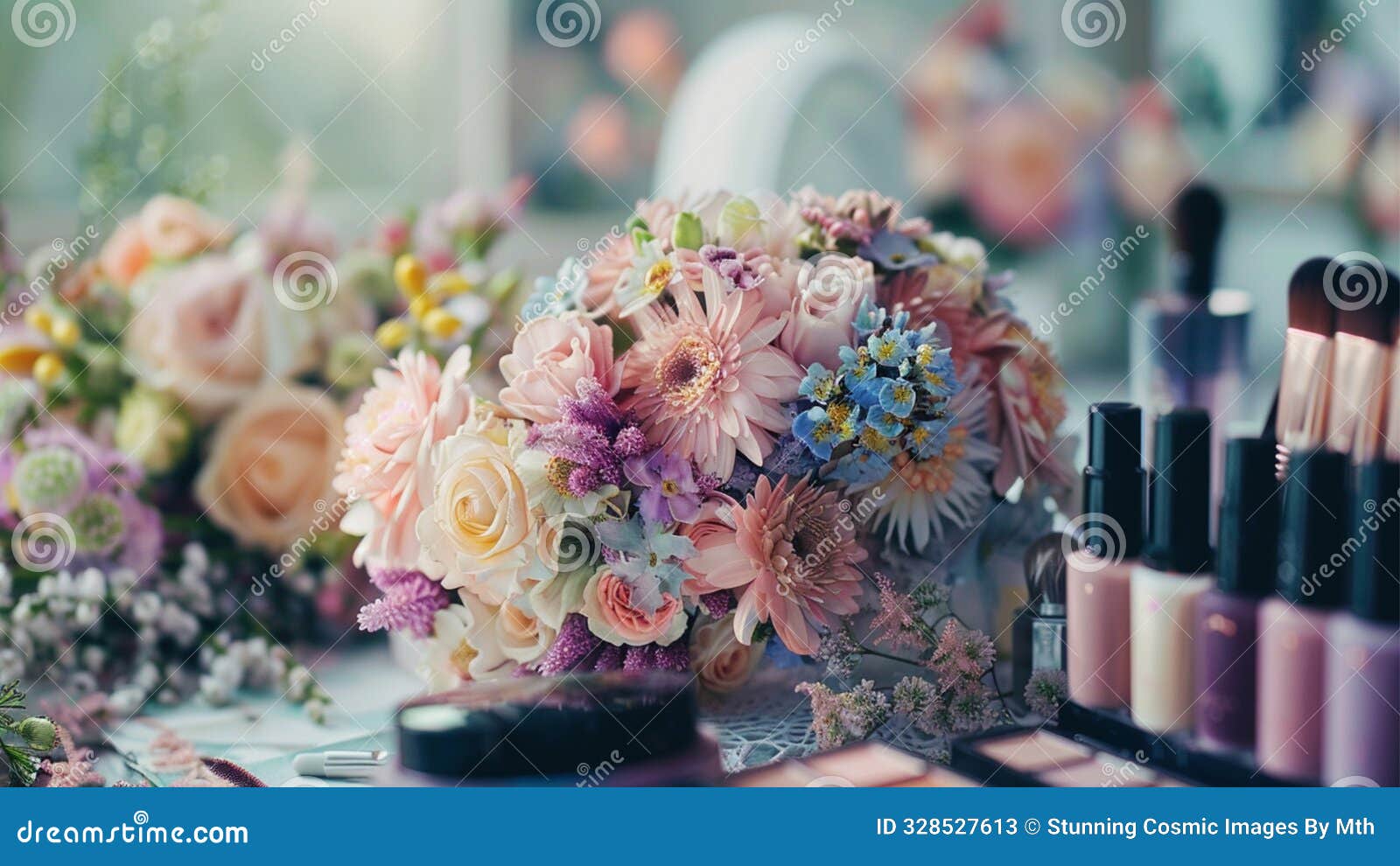 Flower Crown with a Makeup Kit Set on a Makeup Table in a Room with ...