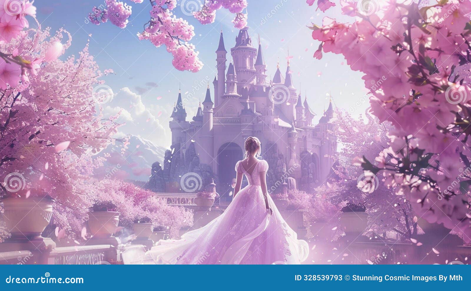 Beautiful Fairytale Princess in a Dreamy Pink Dress with Flowers and ...