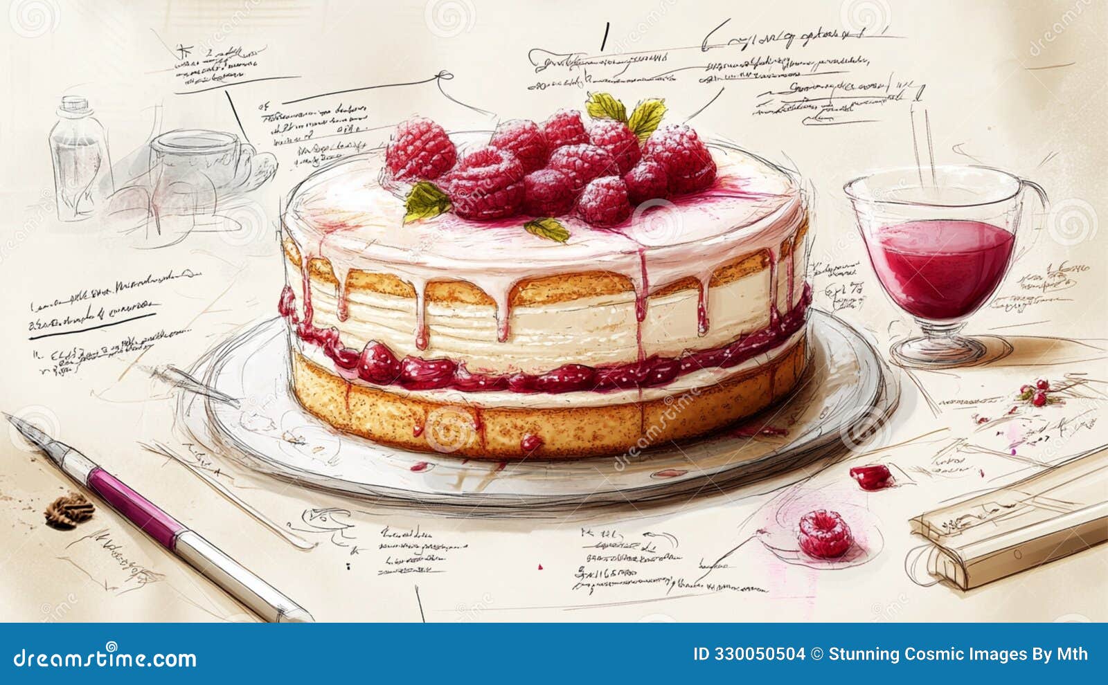 Cake Making Process of a Beautiful Cream Cheese Cake with Berries Stock ...