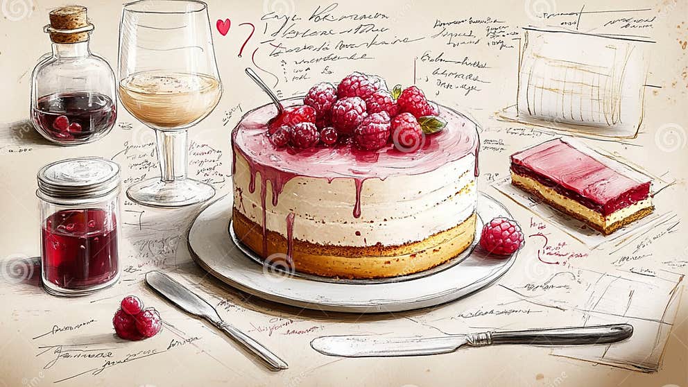 Cake Making Process of a Beautiful Cream Cheese Cake with Berries Stock ...