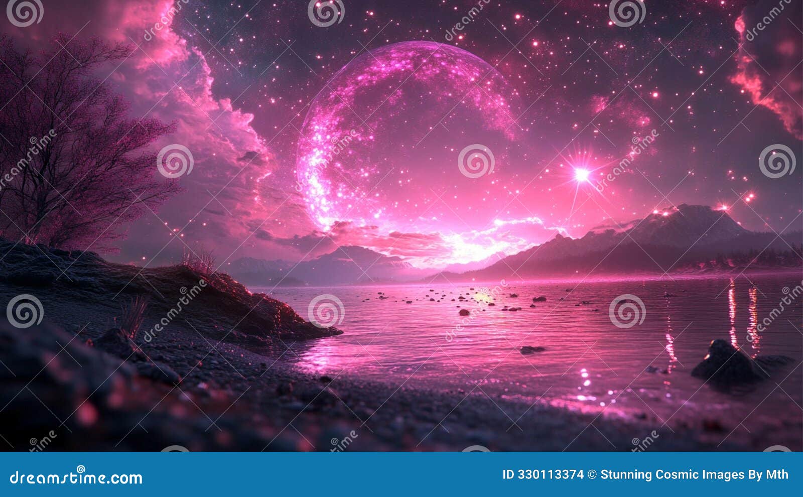 Fantasy Magical Neon Pink Planets in an Alien World Scenario Stock ...
