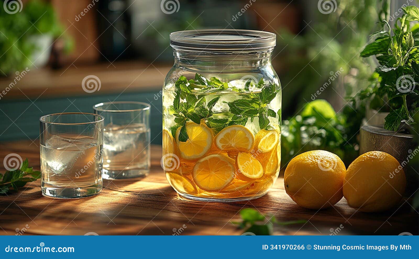 Stunning Lemon Display On Transparent Podium In Green Background Stock ...