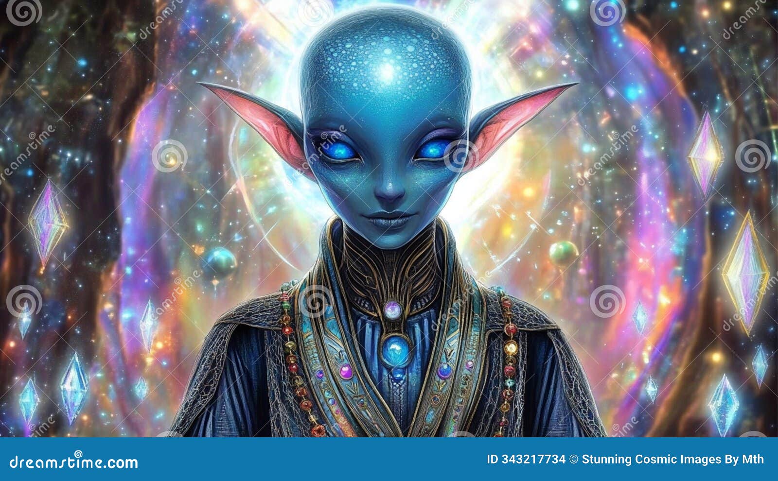 A Humanoid Blue Alien Extraterrestrial Being with Elf Ears in a Magical ...