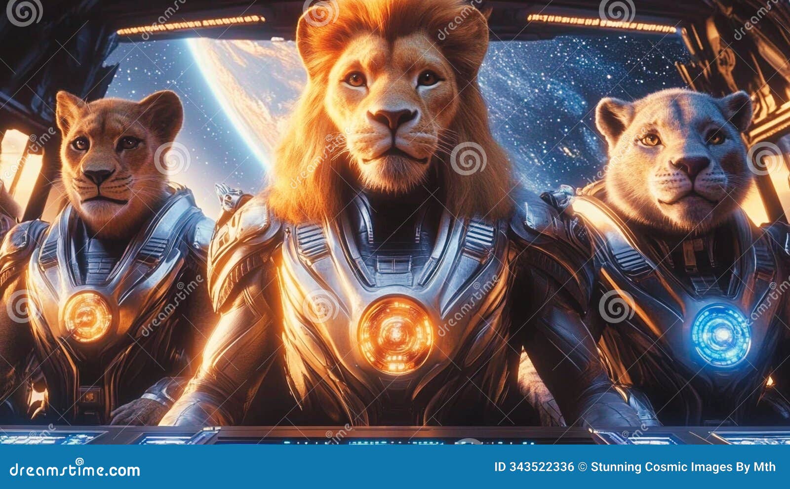 A Group of Urmah Lions and Pumas Piloting a Spaceship from the Cockpit ...