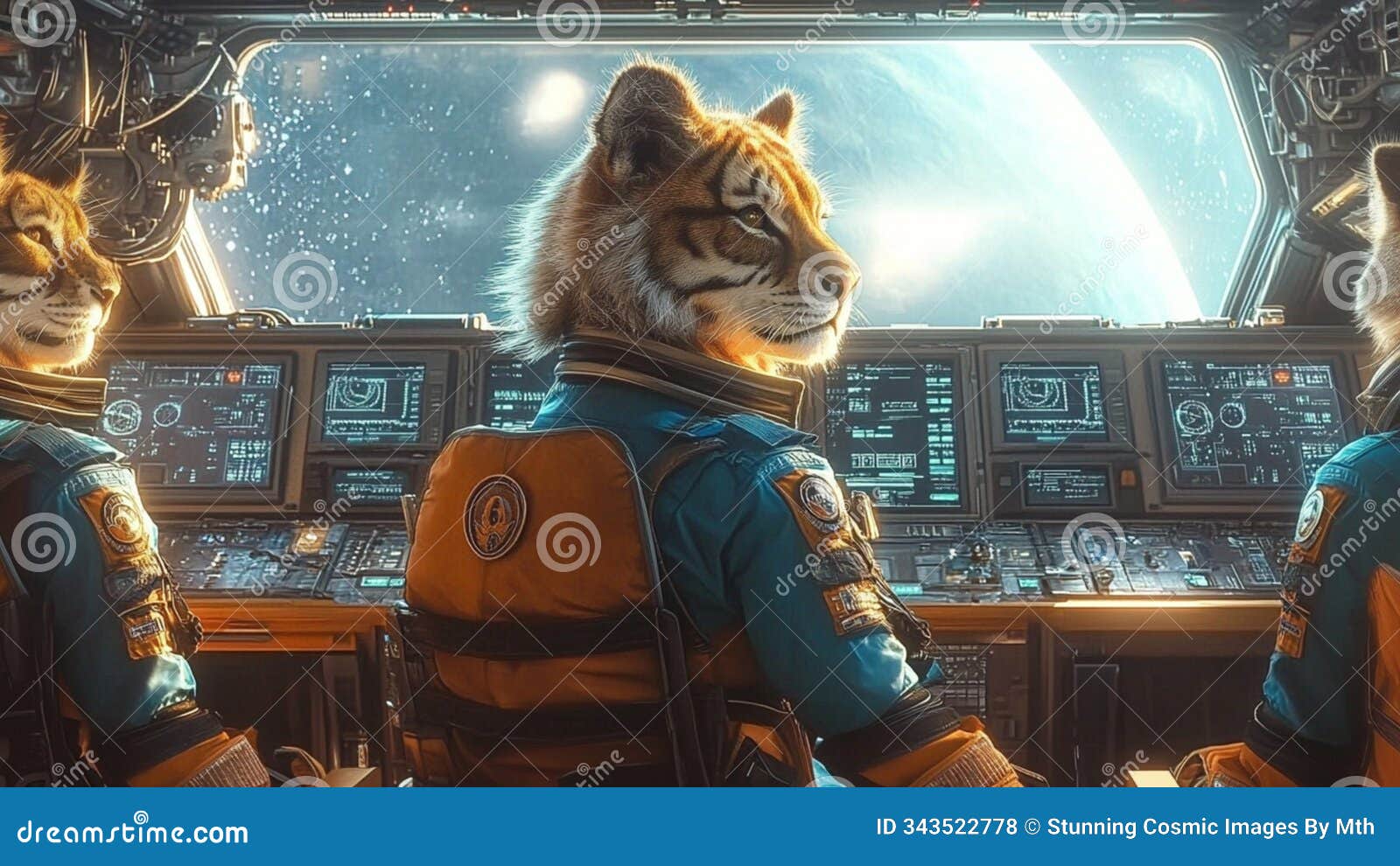 A Group of Urmah Tigers Piloting a Spaceship from the Cockpit (Feline ...