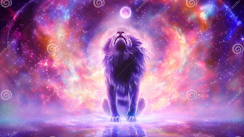 A Spiritual Lion Urmah in a Colorful Cosmic Background Nebula with a ...