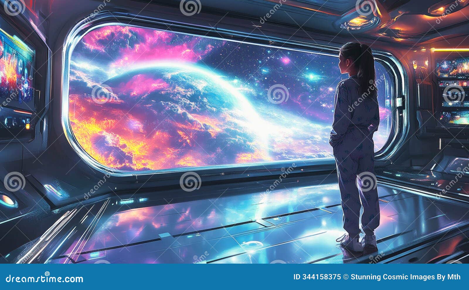 A Pleiadian Teenage Girl Daydreaming on a Spaceship, Looking through a ...