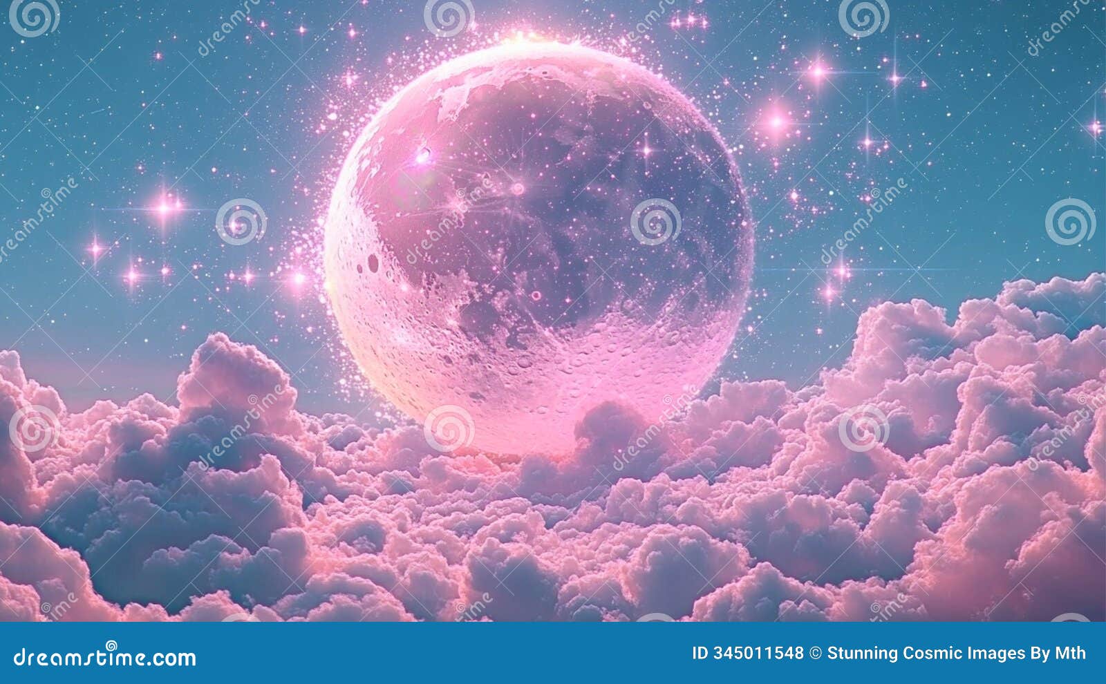 A Sparkling Shimmering Glittering Pink Full Moon in a Starry Sky with ...