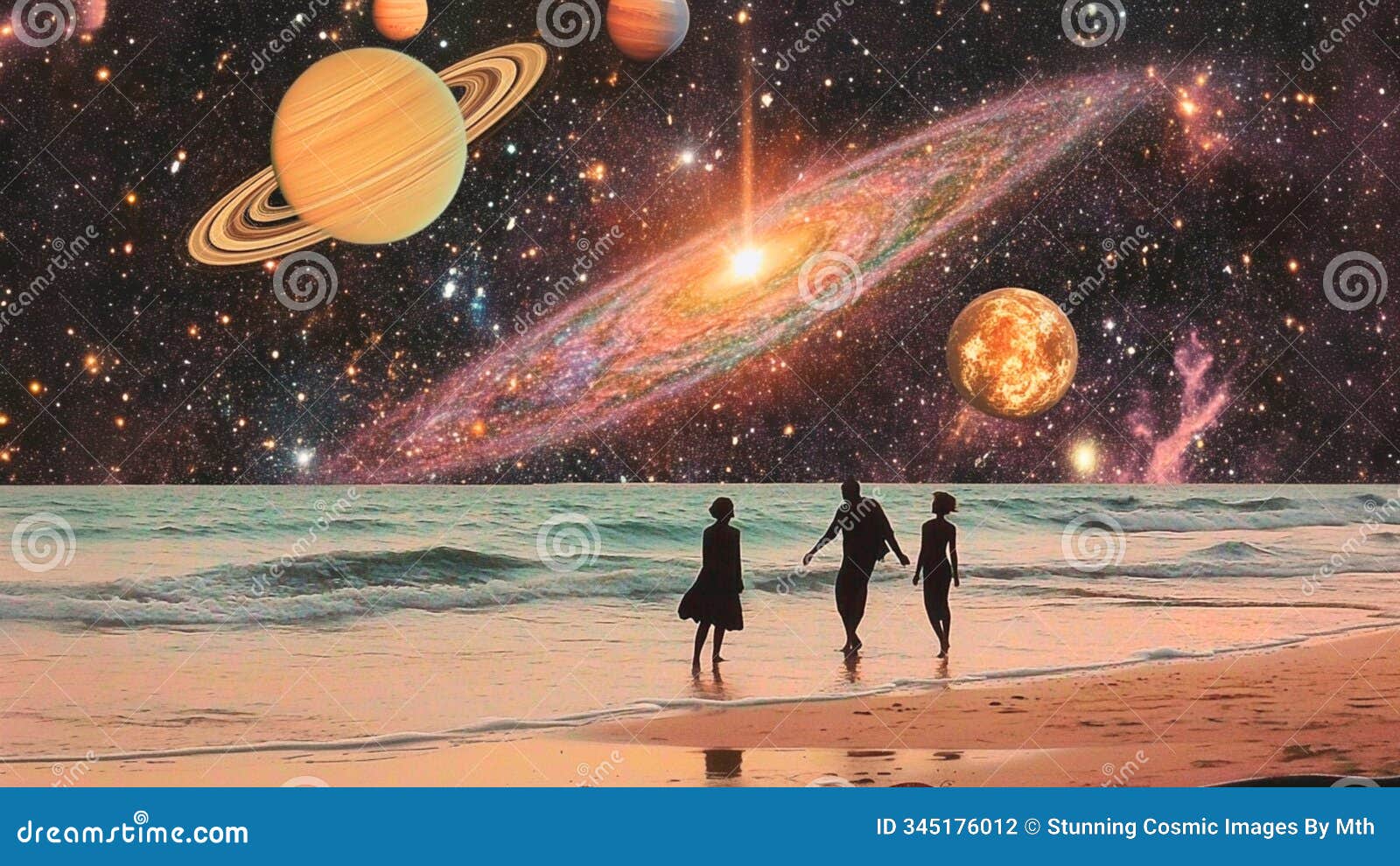 A Group of People Dreaming of a Magical Fantasy Ocean Beach Under a ...