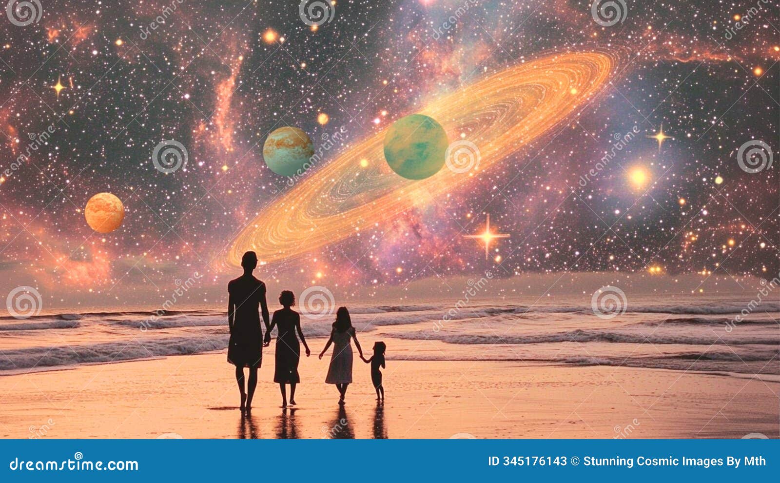 A Group of People Dreaming of a Magical Fantasy Ocean Beach Under a ...